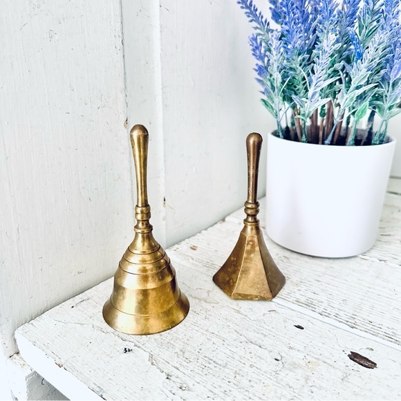 Vintage | Accents | Vintage Brass Bell Pair Etched Dinner Table School ...
